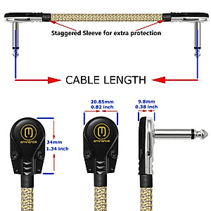 6 Units - 12 Inch - Audioblast HQ-1-BRAID(Tan + Beige) - Flexible - Dual Shielded (100%) - Instrument Effects Pedal Patch Cable w/ ¼ inch (6.35mm) Low-Profile, R/A Pancake TS Plugs & Protective Boot