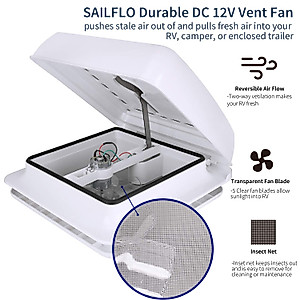 RV Roof Vent Fan Camper Skylights Ventilation Cover with Reversible Airflow Fan Net Manual Lift Dome Lid Heavy Duty Easy to Install for Trailer Motorhome Windows Opening 11” White