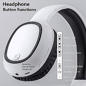 BAOBER Bluetooth Over-Ear Headphone for Cellphone, Wireless Headphone with USB Bluetooth Transmitter for TV,PC,3.5mm Audio Device, Lightweight Folable Headset with Deep Bass, Stereo Sound(White)