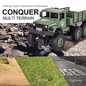 XINGRUI 50 Minutes Playing Time RC Military Truck, JJRC Q69 Off-Road Remote Control Car 2.4Ghz 4WD 1:18 Scale Toy Vehicle for Kids Children Boy Gift