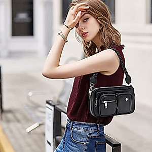 ACUARIO Small Crossbody Bags for Women-PU Leather Handbag Shoulder Strap Bags Purses (22165-Black)