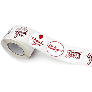 Bokinyoung Thank You Stickers Roll 500 PCS Round Red Glossy Foil Seal Stickers 1.5 Inch Thank You Labels for Business 4 Designs