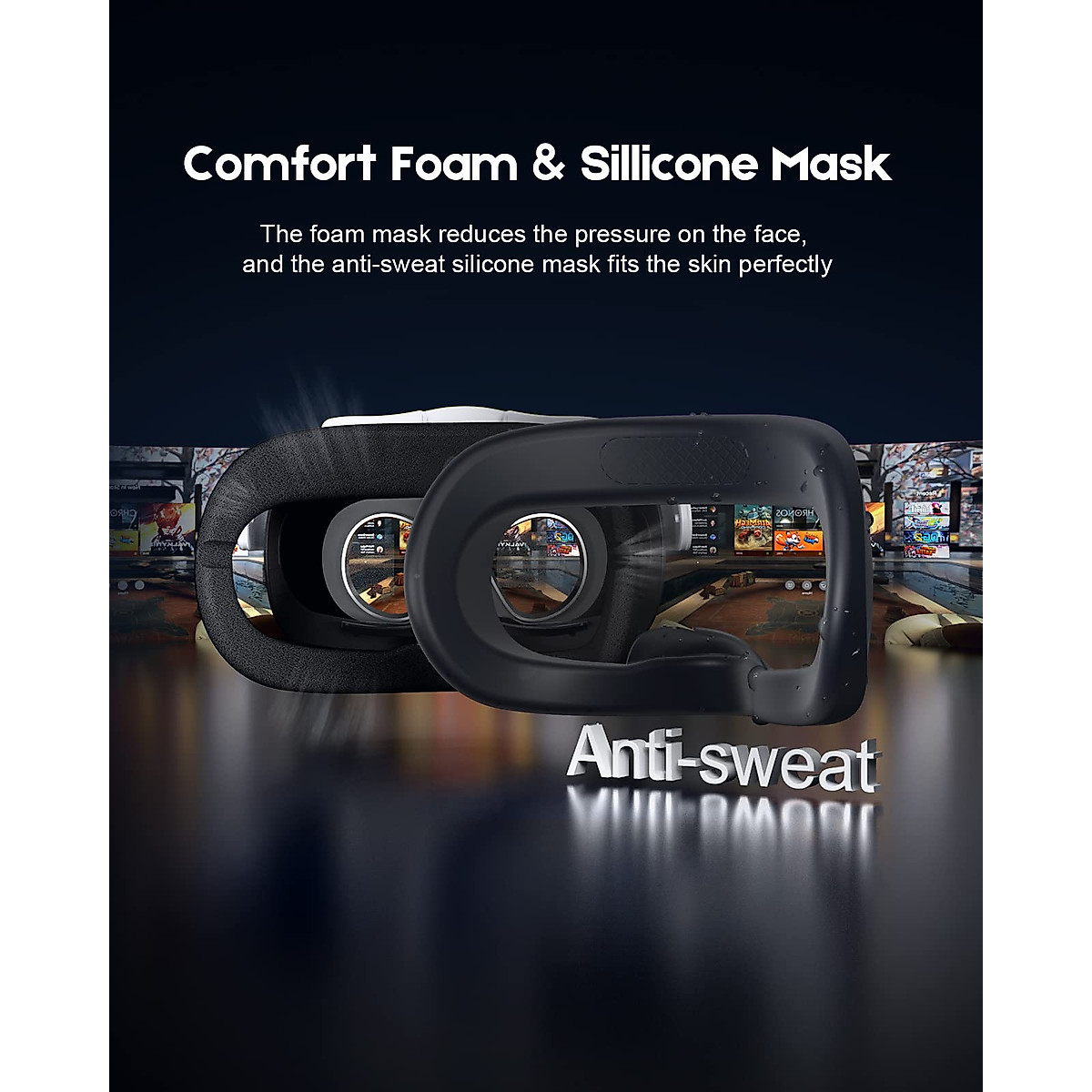 BINBOK VR Fan for Oculus Quest 2, Fitness Facial Interface Foam with Silicone Face Pad, Anti-fogging Cooling Air Circulation, Compatible with VR Accessories