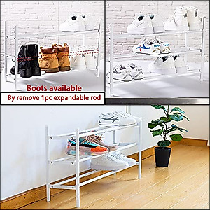 N-A MINGMING.NING Shoe Rack Shelf Expandable Stackable 3-Tiers Simple Shoe Storage Organizer Small White For Bedrooms/Doorways/Entryway - 1Set