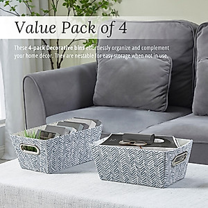 DECOMOMO Gift Basket Empty - Small Basket for All Occasions: Holiday, Baby Shower, Wedding, Anniversary | Perfect for Organizing Countertops, Drawers, and Toiletries (Set of 4 - Pattern Grey)