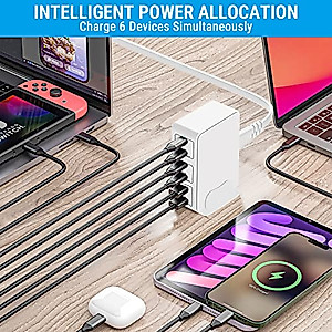 Fotirax 120W Multi Ports USB C Fast Charging Station,6-Port USB Wall Charger for Laptop,iPad, iPhone,Airpods,Charger hub