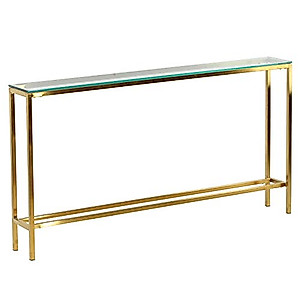 Cortesi Home Juan Console Table, Skinny 56" x 8", Brushed Gold Color with Clear 10mm Glass,CH-AT656930