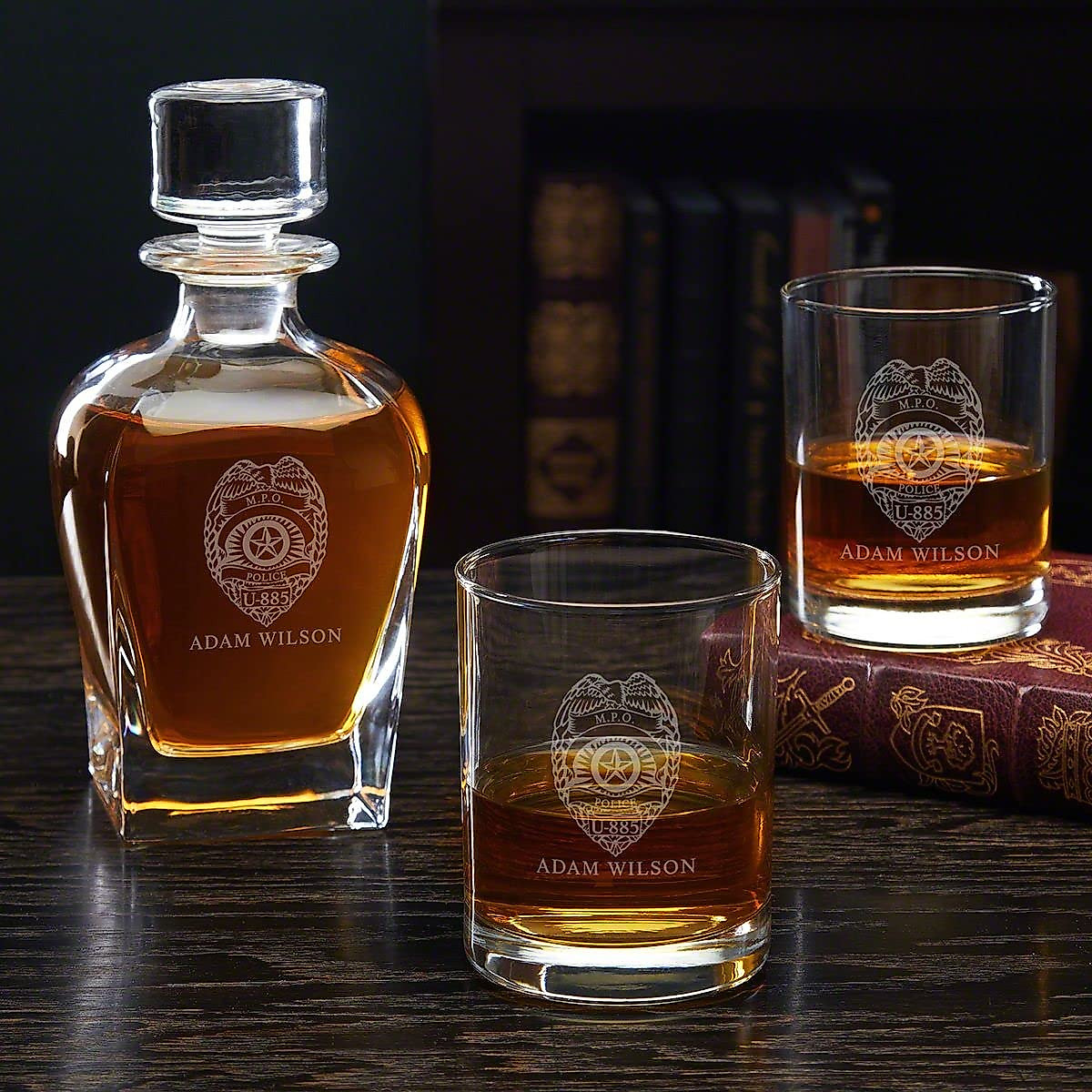 HomeWetBar Sheriff Badge Personalized Rocks Glass for Law Enforcement