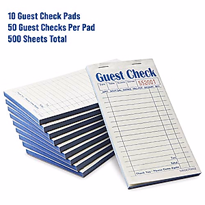 FMP Brands Double Part Guest Check Pads for Restaurants, Perforated 2 Part Green and White Carbonless Check Book for Bars, Cafes and Restaurant Orders, 10 Pads, 50 Sheets/Pad