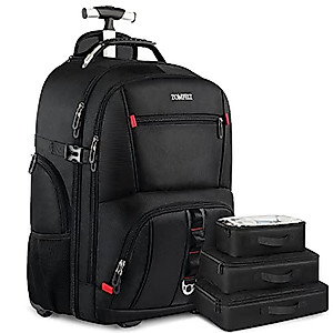 Rolling Backpack, ZOMFELT Wheeled Backpack with 3 Travel Luggage Organizers, Water Resistant Rolling Laptop Backpack for Travel Work College, Luggage Business Bag for Men Women Fits 17.3 Inch Notebook