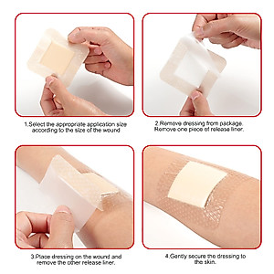 FRESINIDER Silicone Foam Dressing with Adhesive Border – Wound Dressing Bandage – Silicone Foam Pad – Pack of 5 – 4 x 4 Inches Large Waterproof Bandages – Self Adhesive Wound Care and Dressings