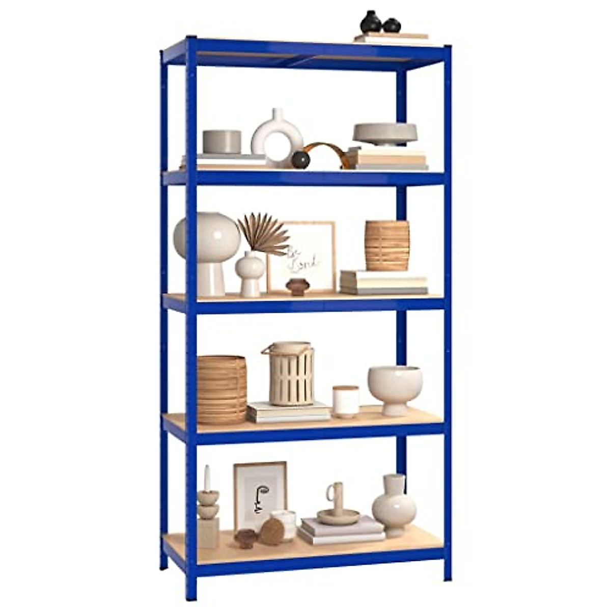 vidaXL - Durable 5-Layer Shelves, 2 pcs, Industrial Style, Galvanized Steel & Engineered Wood, Generous Storage Space, Blue