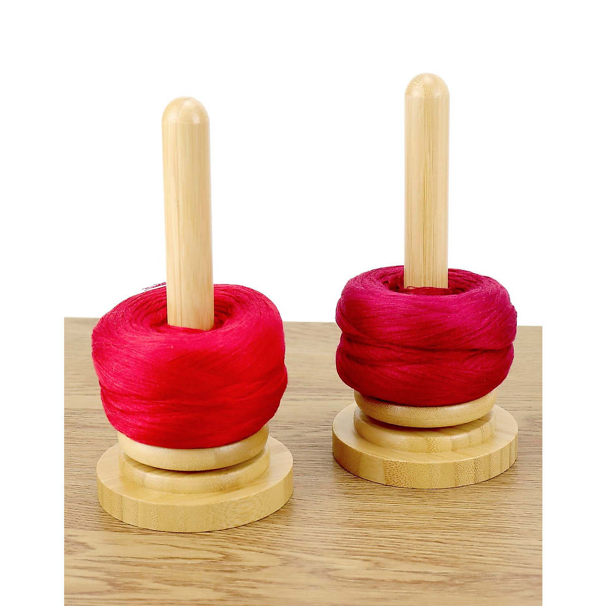 QWORK Wood Yarn Holder with Twirling Mechanism Classic - Convenient and Stylish Storage Solution for Craft & Sewing Supplies - Natural Wood, 7x4 inches, 2 Pack