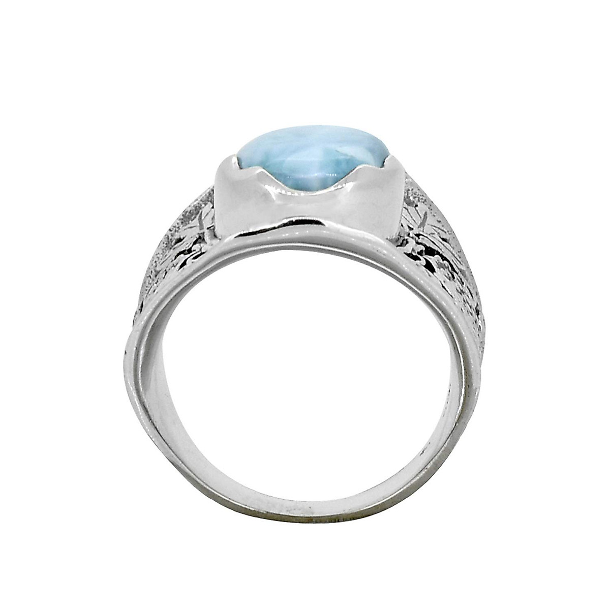YoTreasure 10x14 MM Larimar Classic Statement Ring Oxidized .925 Sterling Silver