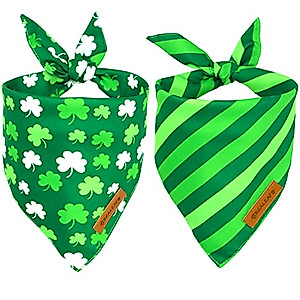 Realeaf St. Patrick's Day Dog Bandanas 2 Pack, Triangle Reversible Pet Scarf for Boy and Girl, Premium Durable Fabric, Multiple Sizes Offered, Bandana for Medium and Large Dogs (Large)