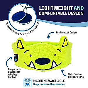 CozyPhones Kids Wireless Headphones Volume Limited with Thin Speakers & Super Soft Fleece Headband - Perfect Toddlers & Children's Earphones for Home, School & Travel - Monster
