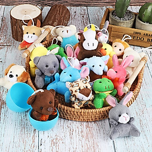 Fovths 24 Pieces Mini Plush Animals Toys Set Cute Small Stuffed Animal Keychain Set for Easter Hunts, Basket Stuffers, Easter Party Favor, Goodie Bag Fillers, 2.4 Inches