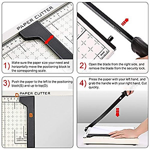 Paper Cutter Heavy Duty A4-B7, 12" Cut Length Guillotine Paper Trimmer for Cardstock Metal Base, with Safety Blade Lock&Dual Guides, 12 Sheets Capacity, for Home Office Classroom School (PureWhite)