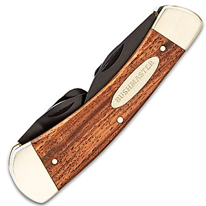 Bushmaster Classic Whittler's Pocket Knife - Carbon Steel Blades, Wooden Handle Scales, Nickel Silver Bolsters - Closed Length 4 1/4"