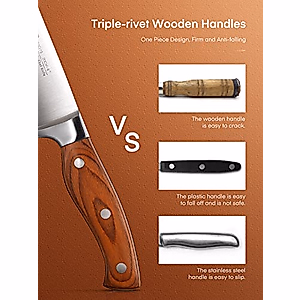 Knipan Kitchen Knife Sets with Block, 16PCS Professional Stainless Steel Forged Chef Knife Block Set, Ultra Sharp Knives with Wood Handle, Brown