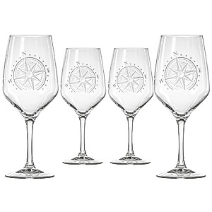Rolf Glass Compass Star All Purpose Wine Stemmed Wine Glass 19.5 Ounce Set of 4 | Lead-free Glassware | Nautical-Themed with Intricate Compass Star Design | Stylish Drinkware for Wine Lovers