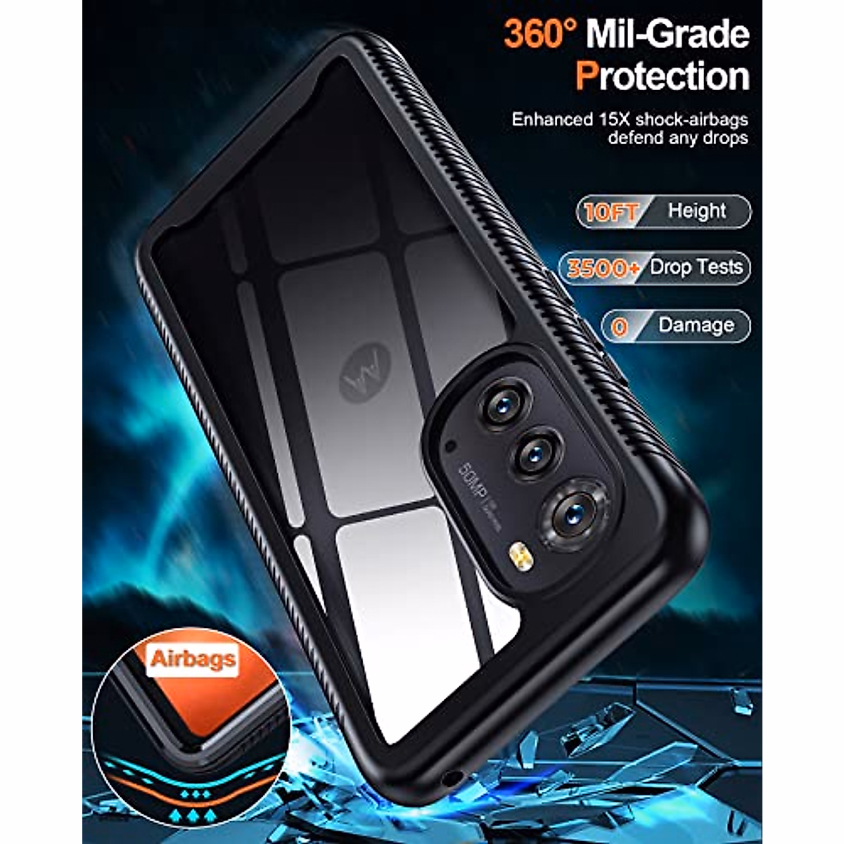 LeYi for Motorola Edge 2022 Case, Moto Edge 2022 Case with 2 Tempered Glass Screen Protector, Full-Body Shockproof Bumper Rugged Hybrid Clear Protective Phone Case for Motorola Edge 2022, Black