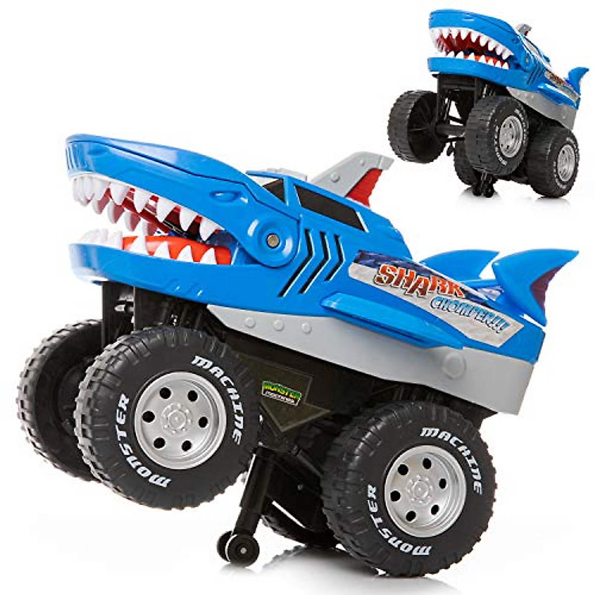 Rugged Racers Monster Trucks for Boys and Girls – Off Road Big Wheels Vehicle – Shark – Battery Operated Mouth Opening Design – Revving Engine with Sounds and Lights
