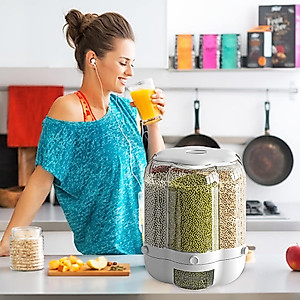 OHEPFD Food Grain Storage Container Large Capacity 6-Grid Rice Dispenser, 9L Rotatable Sealed Grain Storage Rice Bucket Kitchen Storage Box for Home Kitchen
