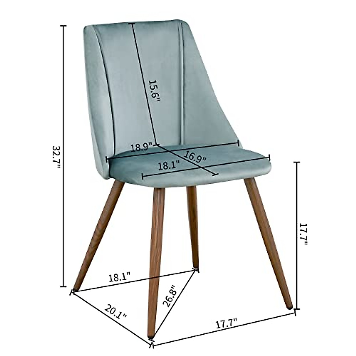 FurnitureR Dining Chair, Mid Century Side Chairs Large & Super Soft Velvet Seat Back Metal Legs for Kitchen, Dining Room, Bedroom, Living Room, Mint Green