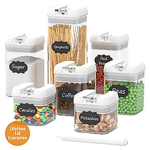 Airtight Food Storage Containers - Airtight Container Set with Lids - Food Storage Container Set - Plastic BPA Free - 7 Piece Set - BONUS 24 Labels with Marker - Heavy Duty Dry Food Storage Container