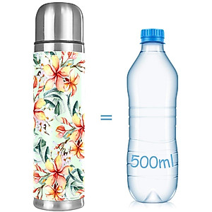 Stainless Steel Leather Vacuum Insulated Mug Tropical Plant Flower Thermos Water Bottle for Hot and Cold Drinks Kids Adults 16 Oz
