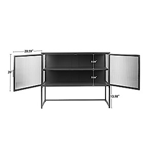 NOSGA Retro Style Fluted Glass Sideboard Storage Cabinet Simple Modern Console Table Detachable Wide Shelves Enclosed Dust-Free Storage Bottom Space for Living Room Bathroom Dining Room,Gray