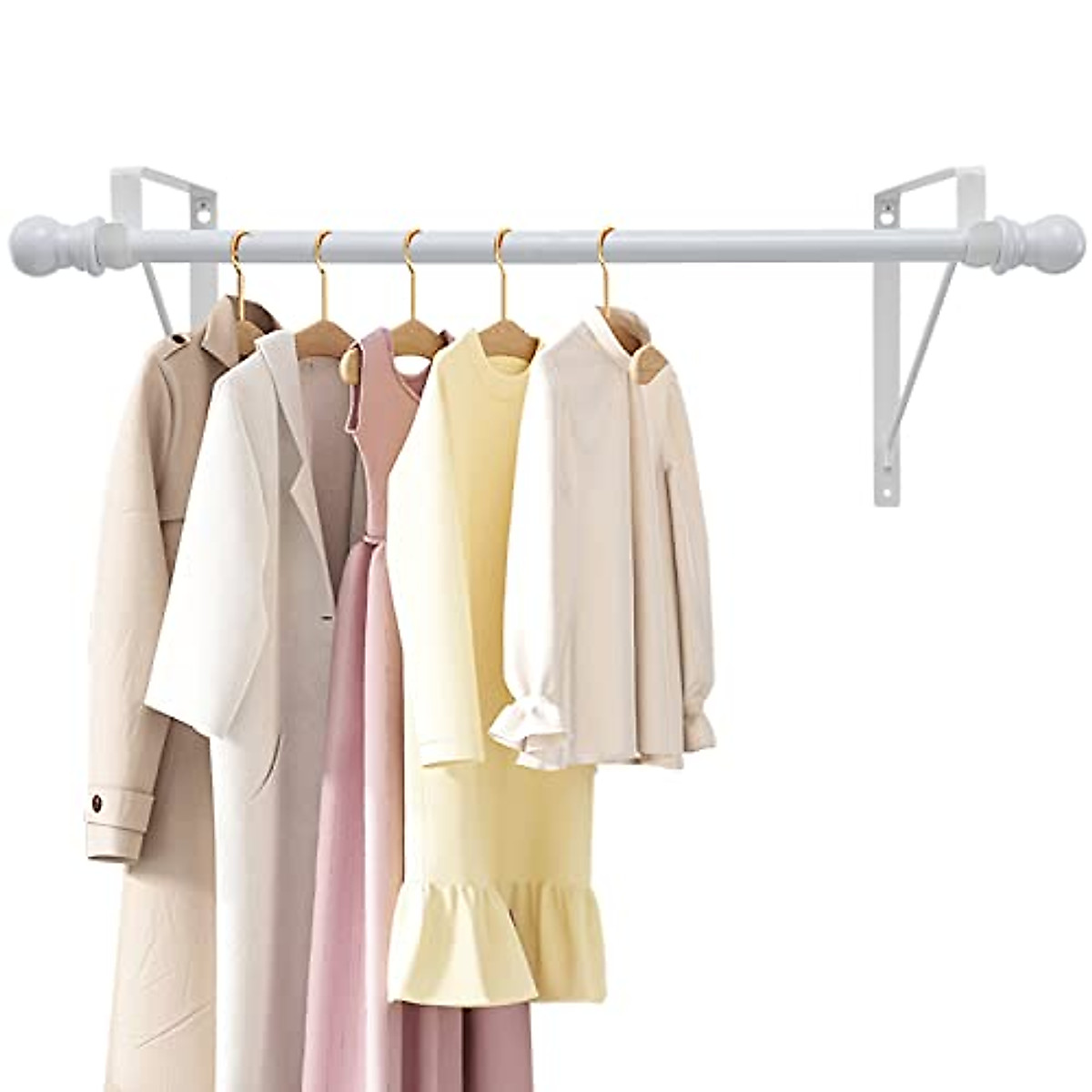 Closet Rod Brackets Heavy Duty with 48” Rod, Closet Shelf Brackets with Rod Holder, Closet Brackets for Both Shelf Storage and Closet Rod, White Closet Shelf Support Pole Holder, 3 Pack