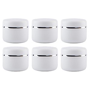 8 Oz (250ml) White Plastic Cosmetic Jars with Inner Liners and Dome Lids Refillable Make-up Cosmetic Containers Pot Case for Scrubs Oils Salves Creams Lip Balm Lotions Nail Accessories Pack of 6
