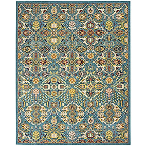 Nourison Allur Traditional Turquoise Ivory 9' x 12' Area Rug, Easy Clean, Non Shedding, Bed Room, Living Room, Dining Room, Kitchen (9x12)
