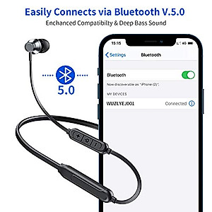 VOXii Bluetooth Headphones, Wireless Neckband Headphones, Extra Ultra Bass, V5.0 Bluetooth, Clear Calls with Perfect Noise Isolation, 12H Playtime for Workout, Running, Driving