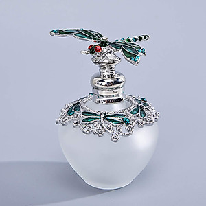 YU FENG 40ml Fancy Empty Crystal Perfume Bottle with Green Dragonfly Stopper Rhinestones Bejewelled Refillable Glass Bottle Containers