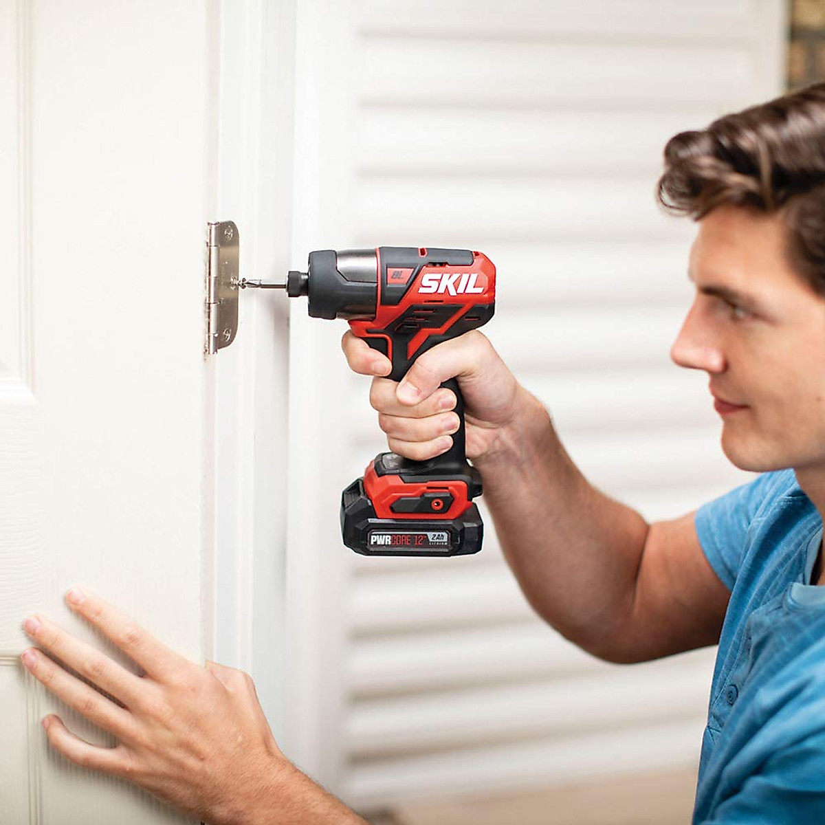 SKIL 2-Tool Kit: PWRCore 12 Brushless 12V 1/2 Inch Cordless Drill Driver and 1/4 Inch Hex Impact Driver, Includes 2.0Ah Lithium Battery and Standard Charger - CB738401, Red