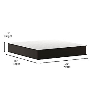 EMMA + OLIVER Drift 12 Inch Hybrid Mattress, High Density Foam and Pocket Spring Mattress in a Box, CertiPur-US Certified Foam, King Size, White/Black