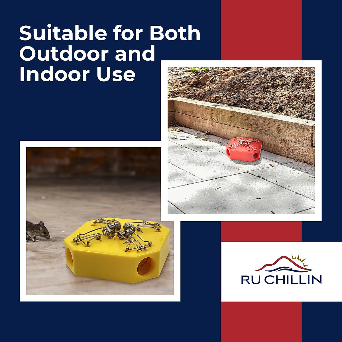 RU CHILLIN Multi Catch Mice Traps | 4-in-1 | Mouse Traps for Home Indoor & Outdoor | Small Rat Traps That Work | Reusable Rodent Traps | Trampas para Ratones | Pet and Child Friendly (Black)