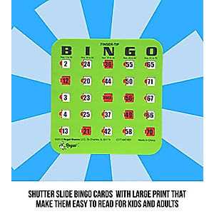 Regal Games - Finger-Tip Shutter Slide Bingo Cards - 25 Pack - Green - Perfect for Large Groups, Bulk Purchasing