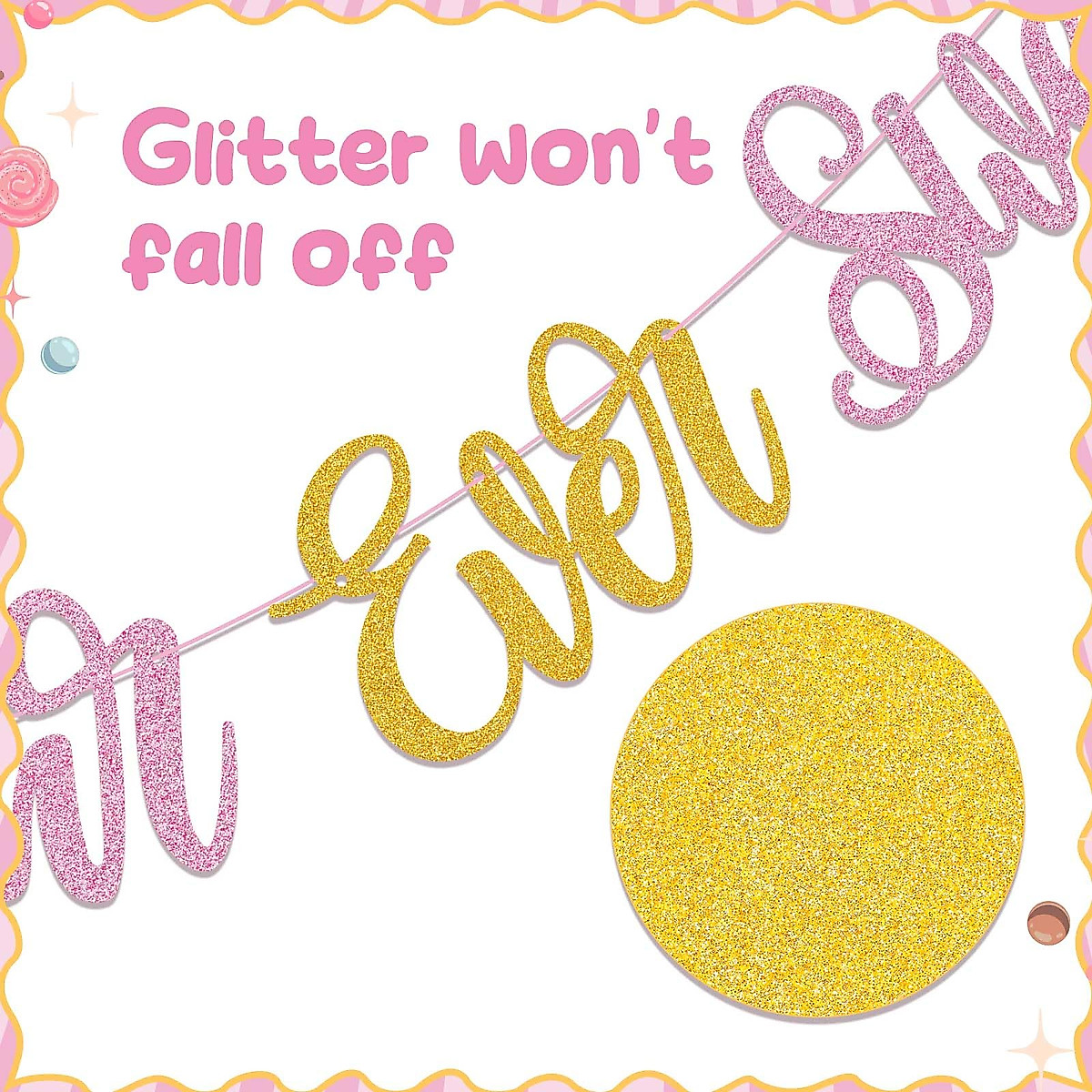 JUYRLE Four Sweet Birthday Decorations- 4 Ever Sweet Party Banner with Donut, Ice Cream, Macaron Pink Theme fourth Birthday Party Decor for baby Girls 4th Birthday Supplies