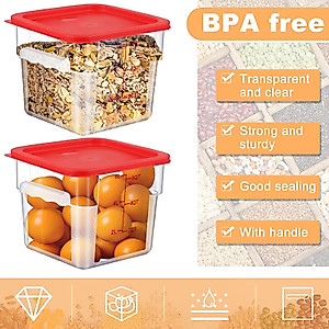 Ziliny 3 Sets 6 Qt Square Food Storage Containers with Lids Commercial Polycarbonate Containers with Scale Clear Airtight Cereal for Pantry Home Restaurant