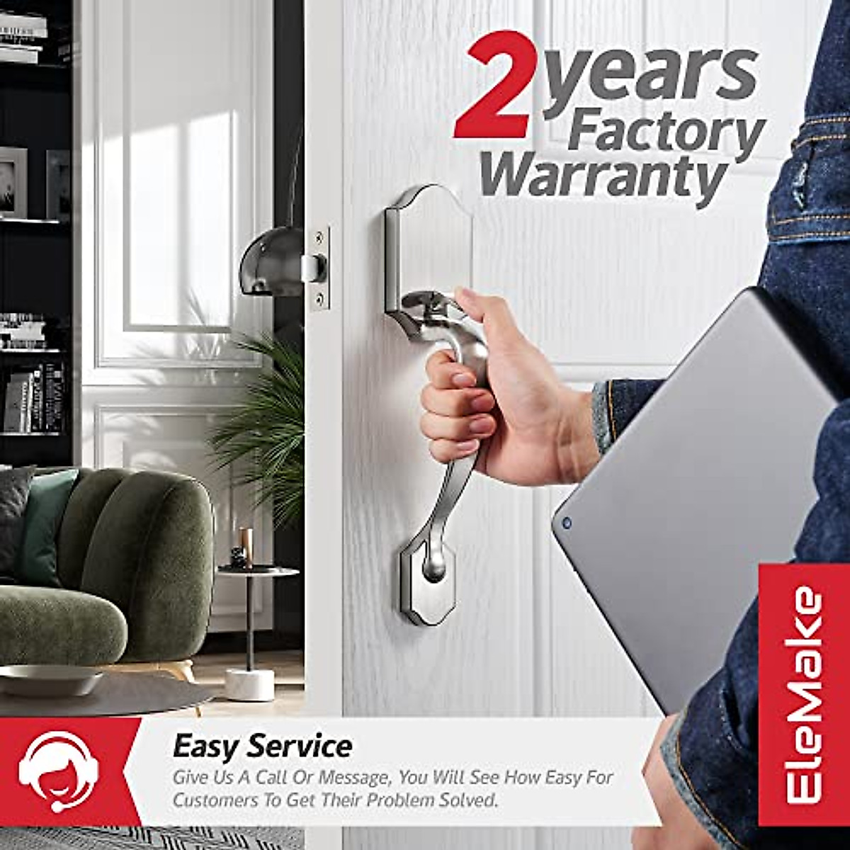 Lower Half Front Entry Handleset with Knob - Front Door Handle 304 Stainless Steel Silver Exterior Door Handle Lock Set