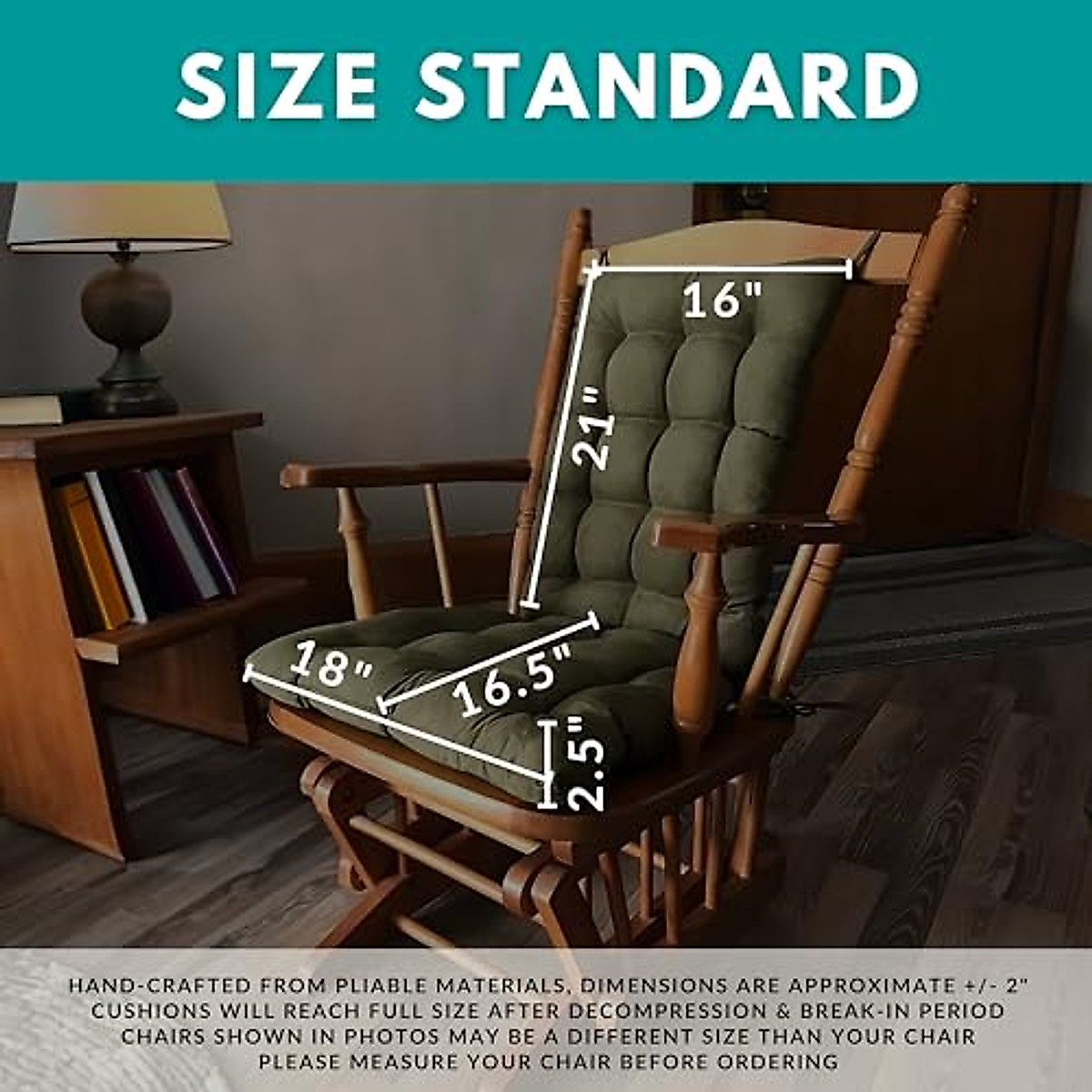 Barnett Home Decor Hayden Grey Rocking Chair Cushions - Size Standard - Latex Foam Filled Seat Pad and Back Rest Cushion - Machine Washable, Reversible, Linen Look (Gray)