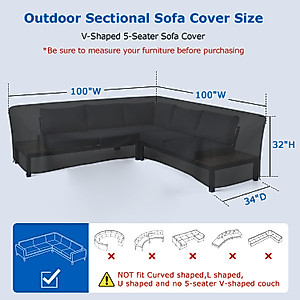 SunPatio Outdoor Sectional Sofa Cover, Patio Furniture Covers 420D Waterproof Couch Cover V-Shaped Cover for Sofa UV Resistant Windproof,All Weather Protection 100" W (on Each Side) Black