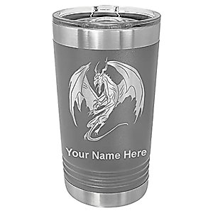 LaserGram 16oz Vacuum Insulated Pint Tumbler, Dragon, Personalized Engraving Included (Gray)