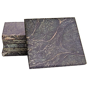 CraftsOfEgypt Set of 6 - Green Marble Stone Coasters Polished Coasters – 3.5 x 3.5 Inches (9x9 cm) Square – Protection from Drink Rings