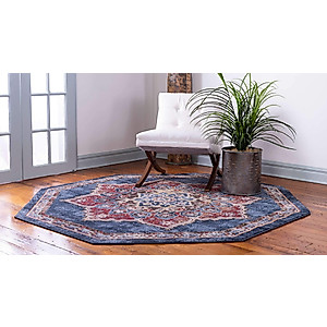Unique Loom Utopia Collection Traditional Classic Vintage Inspired Area Rug with Warm Hues, 7' Octagon, Dark Blue/Beige