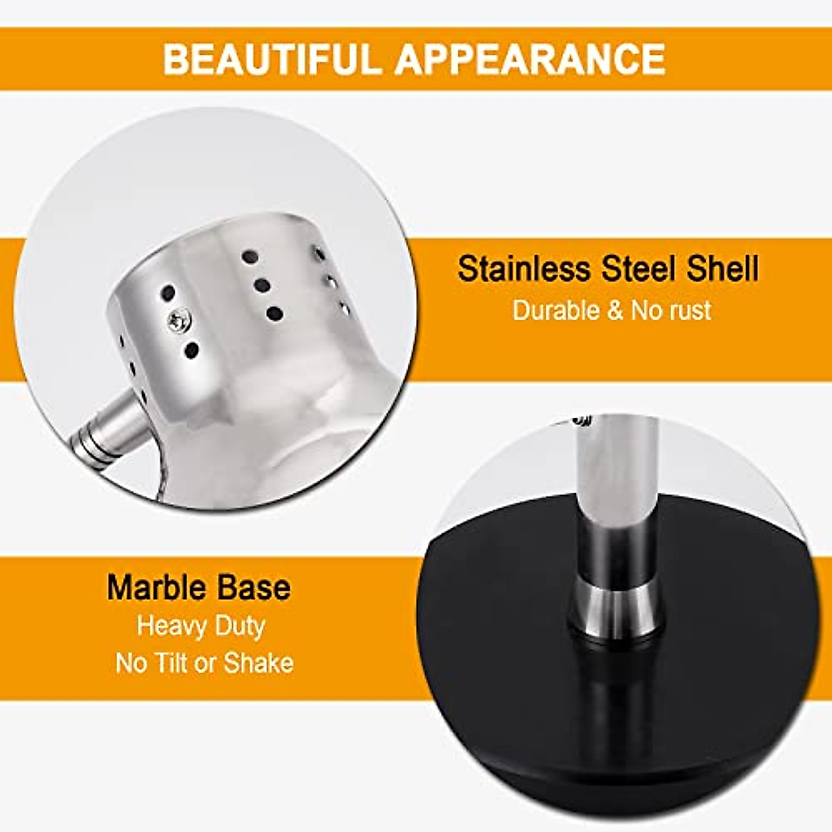 Commercial Food Heat Lamp 360°Adjustable Head With Marble Base Infrared Heating Bulb For Food Heating Warmer Light Lamp For Food Service Heat Lamp